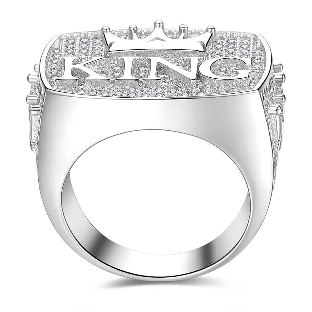 Men's Round Diamond KING Crown Hiphop Ring - Jewepiter