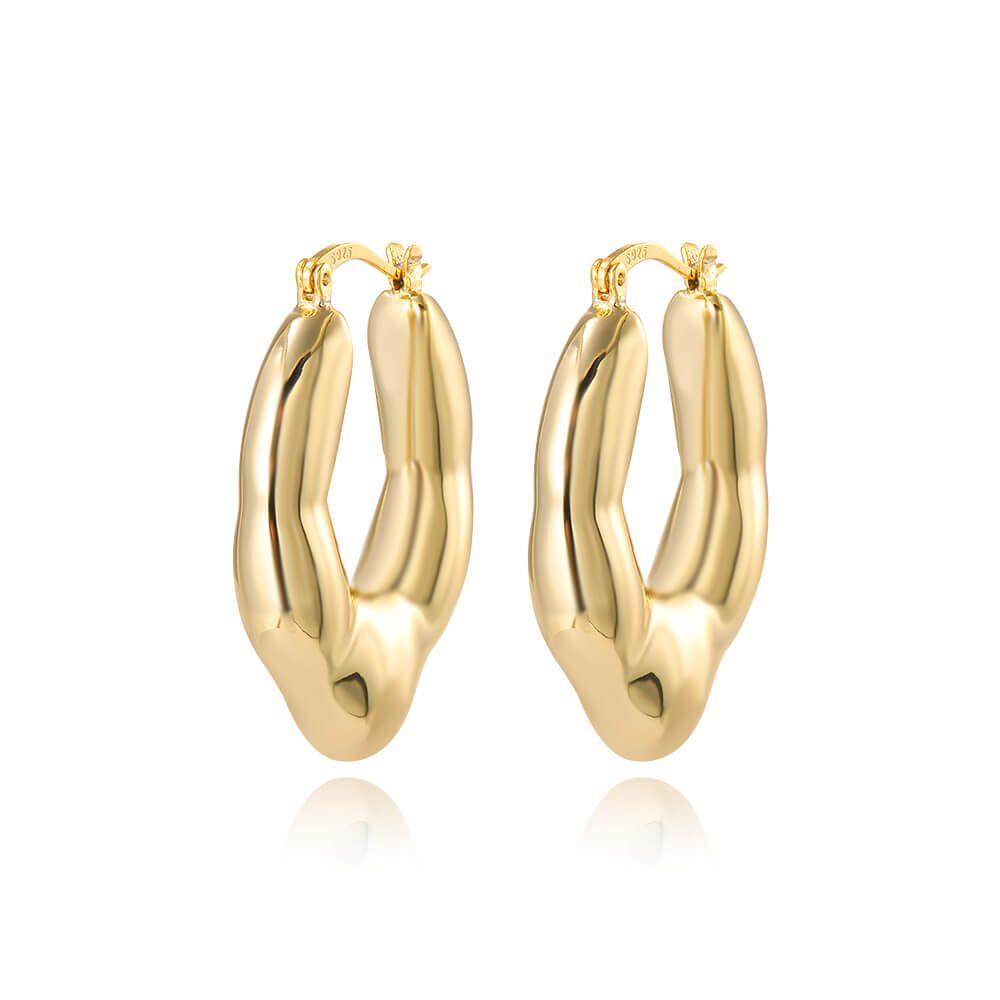 925 Sterling Silver Hollow Earrings Sculpted Wave Hoop Design